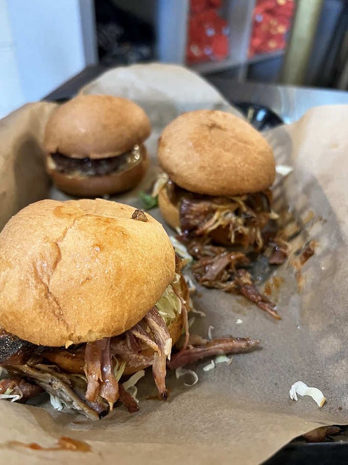 Sliders piled high with pulled meat remind you that good things really do come in small packages.
