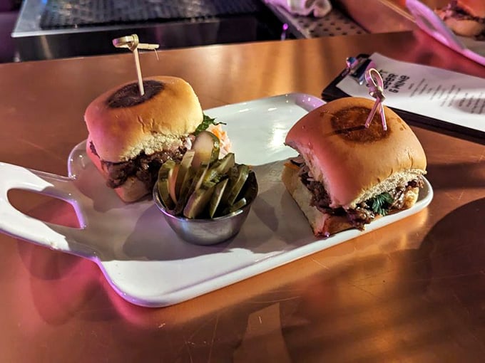 These sliders come with pickles and enough personality to fuel your competitive spirit for the evening ahead.