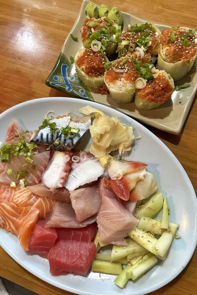 Chef's choice sashimi that looks like edible art, featuring thick cuts of pristine fish perfection.