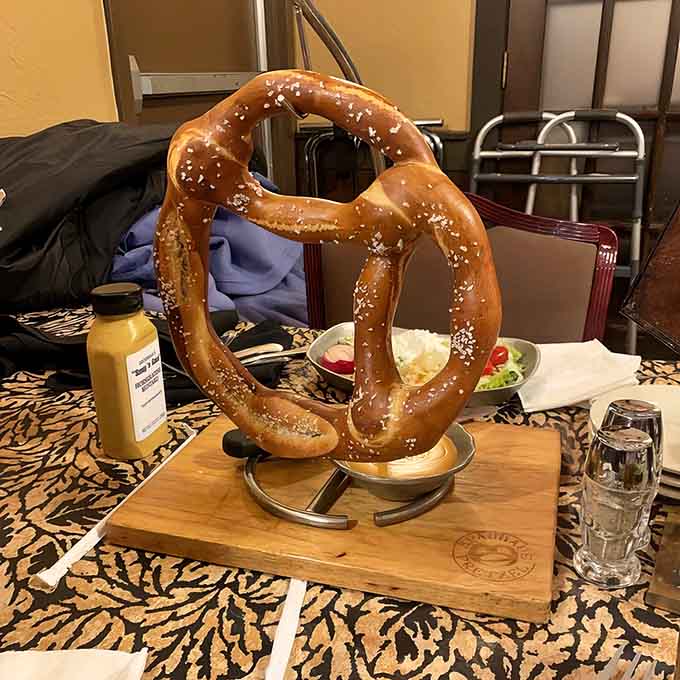 Behold the Bavarian pretzel in all its glory, standing tall like a delicious monument to German baking traditions.