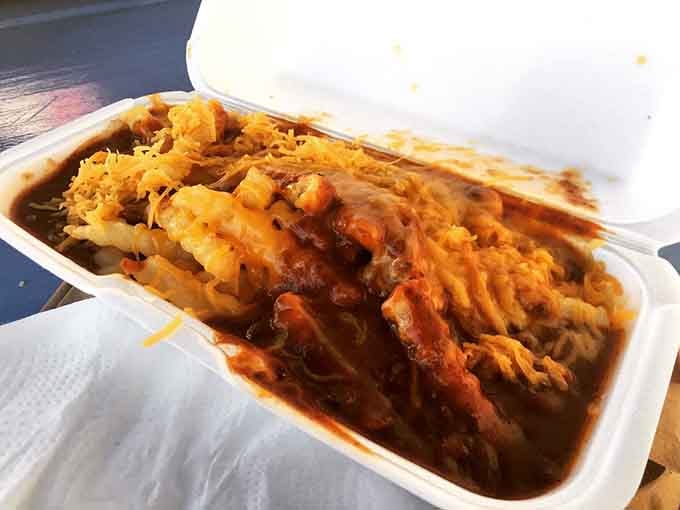 Chili cheese fries loaded so generously they're practically a main course in their own right.