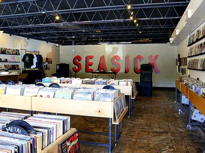 Bold red letters spelling out what every music lover needs: a place where vinyl reigns supreme and always will.