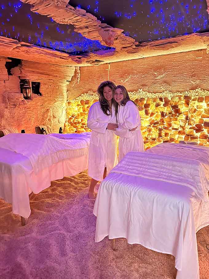 Two friends discovering that the best adventures don't always require passports, just an open mind and cozy robes.