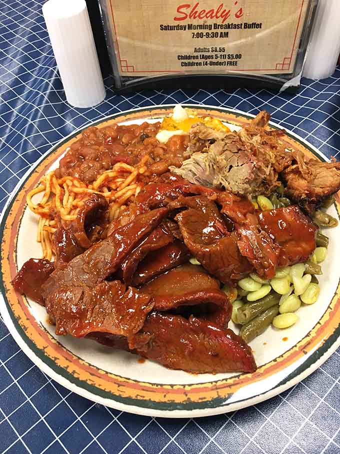 This plate of barbecue perfection with all the fixings is what Sunday dinner dreams are made of, no exaggeration necessary.