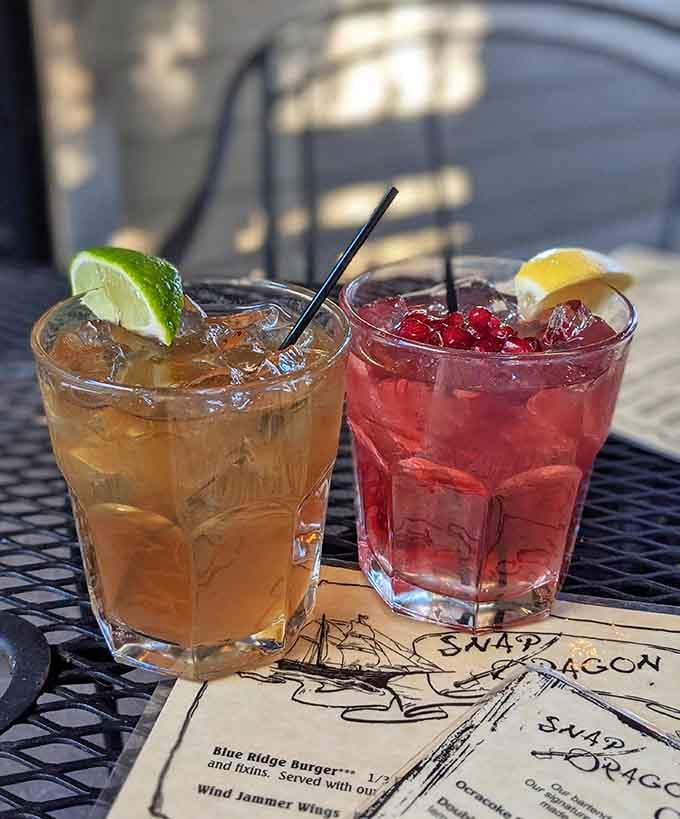 Two cocktails sitting pretty, ready to make your mountain afternoon feel downright tropical.