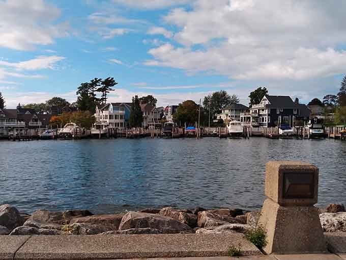 Waterfront living done right, where boats get better parking spots than most people's cars back home in the city.