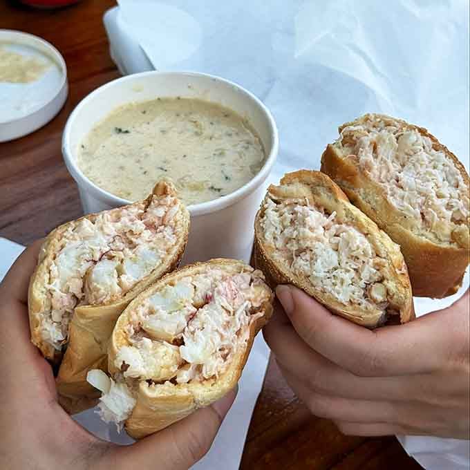 Those crab-stuffed rolls next to creamy chowder represent every good choice you've ever made in life.