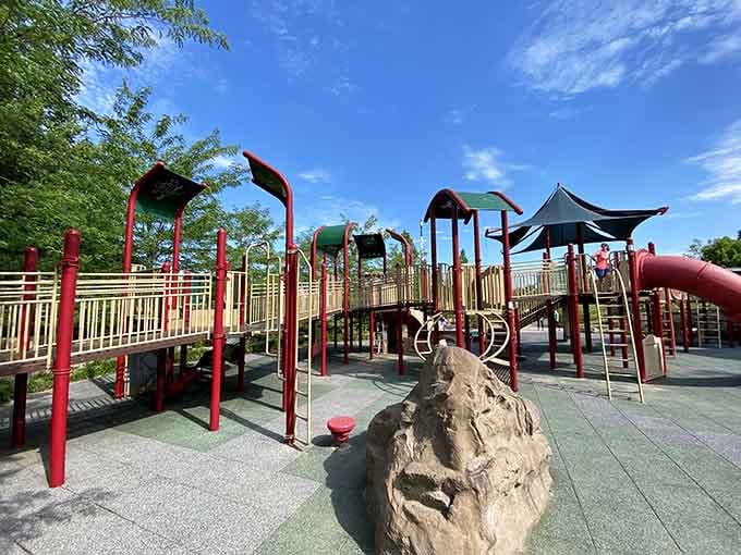 Jaycee Park's playground equipment promises hours of fun, giving parents the gift of tired, happy children.