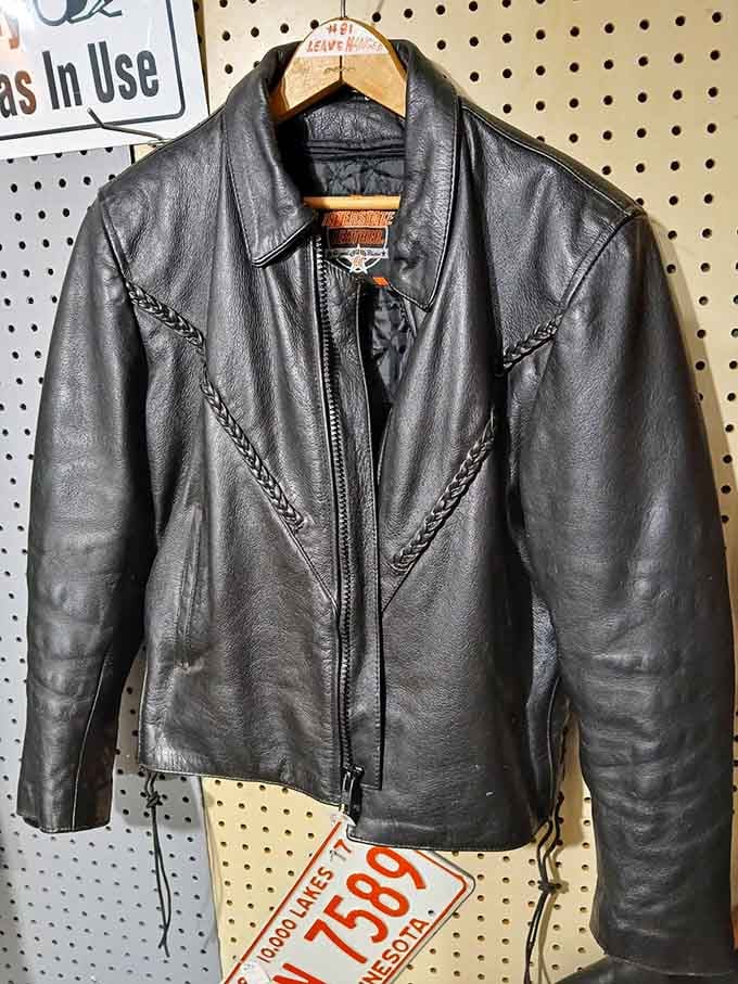 Classic leather jacket with enough character to make you feel like a rebel, even during your grocery run.