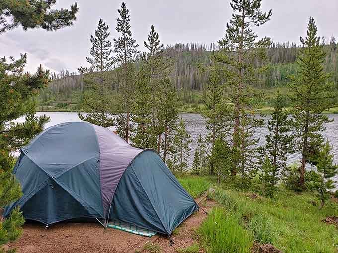 Lakeside camping here means waking up to views that make your tent feel like a five-star resort.