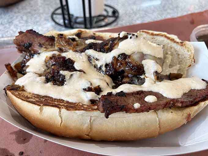 The cheesesteak gets a barbecue makeover here, and honestly, Philly should take notes on this smoky innovation.