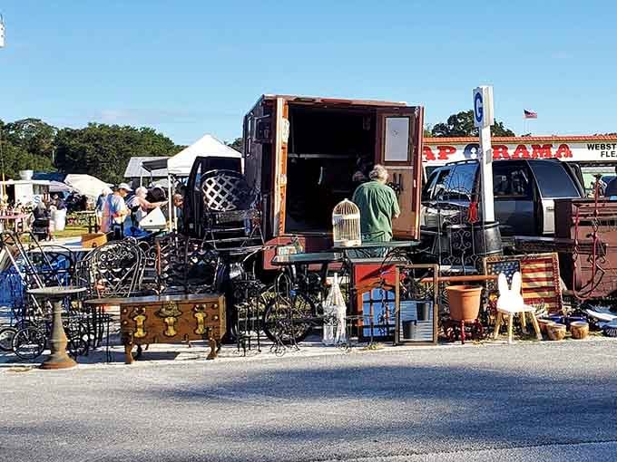 When your truck becomes a mobile showroom, you know you're doing flea market life absolutely right.