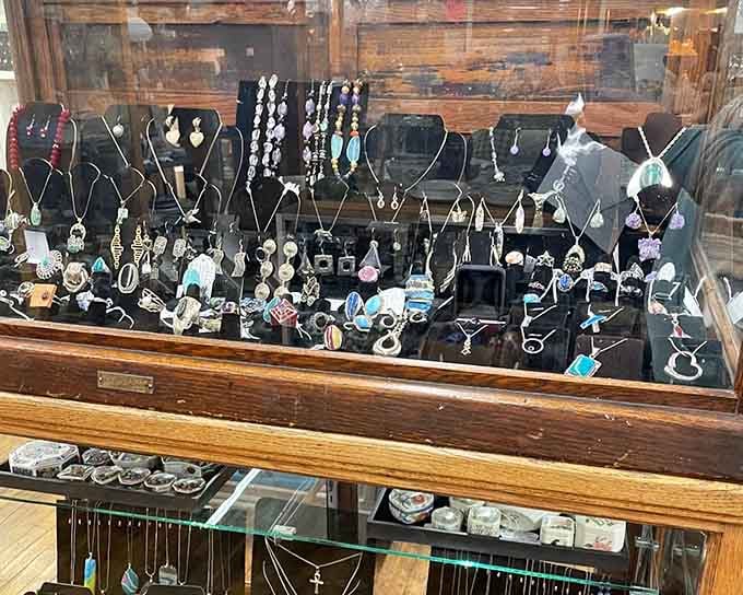 Vintage jewelry sparkles under the lights, waiting to add some old-school glamour to someone's modern wardrobe.