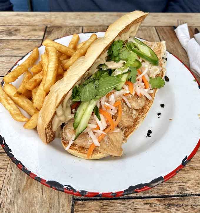 Vietnamese flavors meet New England cod in a fusion sandwich that actually works, pickled vegetables and all.