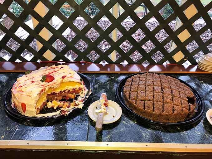 Layer cakes and pecan pies await like sweet rewards for making it through the savory selections first.