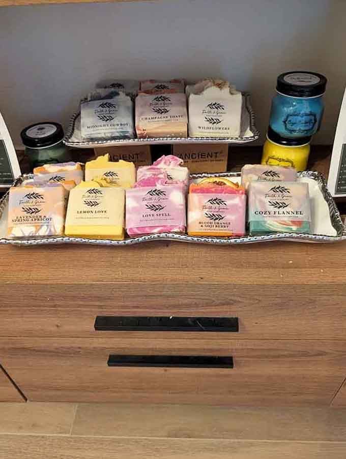 Handcrafted soaps with names like "Love Spell" prove that even your shower routine deserves a little romance and mystery.