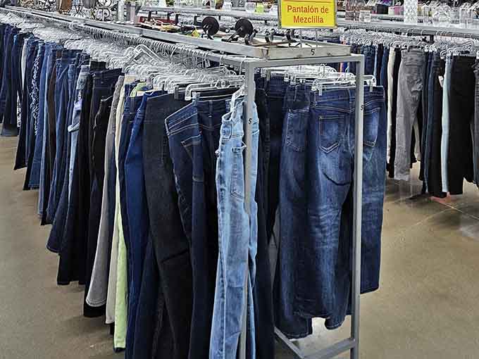 Denim for days stretches before you, proving that everyone eventually donates their jeans when trends change or waistlines shift.