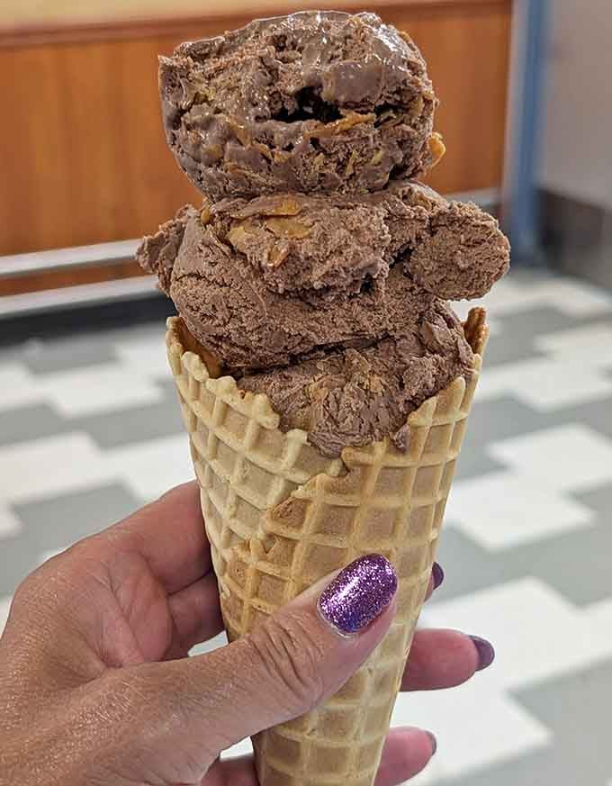 This chocolate-loaded waffle cone demonstrates Toft's philosophy: if you're doing it, do it big and do it right.