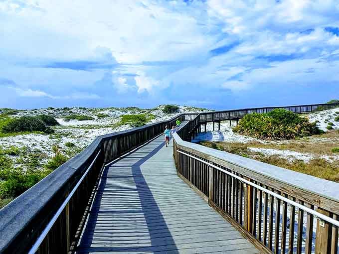 This elevated boardwalk lets you float above the dunes without disturbing the delicate ecosystem below your feet.