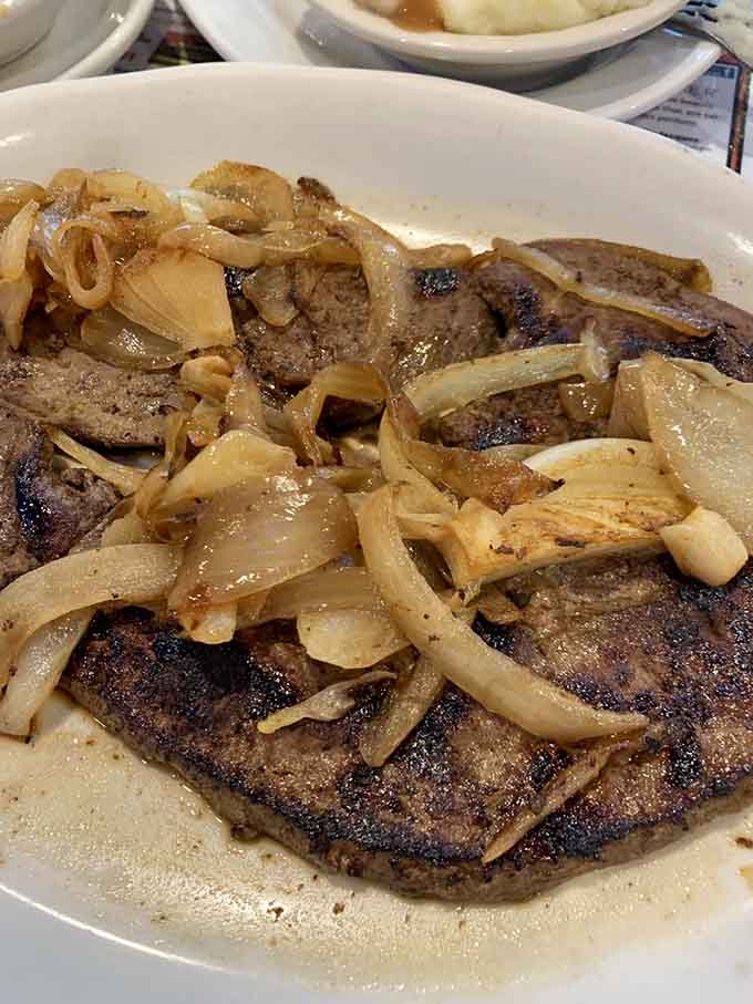 Liver and onions done right with that perfect caramelization proves old-school dishes still have serious game today.