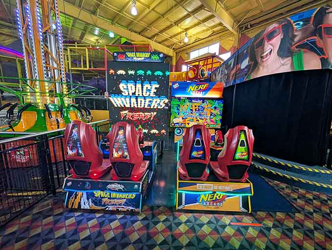 Space Invaders and racing games coexist peacefully, unlike your competitive friends who'll battle over high scores.