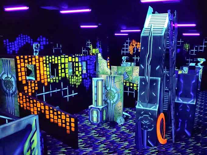 The laser tag arena glows like a neon cityscape where stealth and strategy meet pure adrenaline.