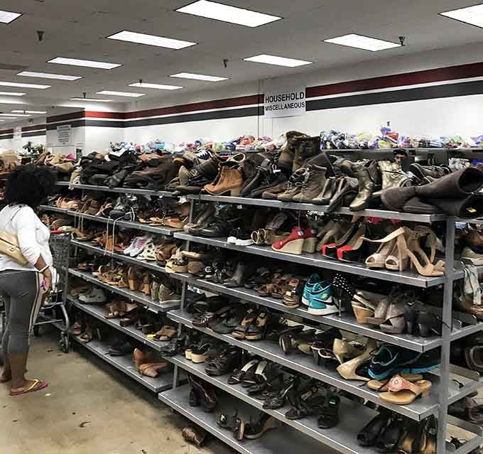 Rows upon rows of footwear prove that Cinderella wasn't the only one finding perfect shoe matches.