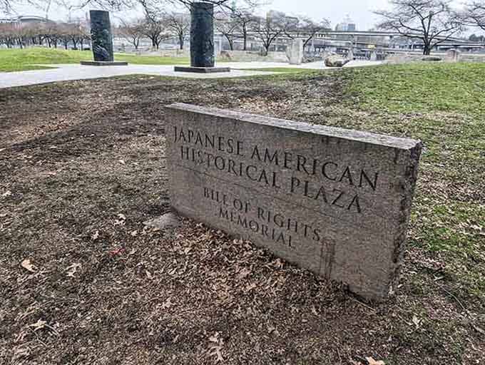 The Japanese American Historical Plaza stands as a powerful reminder that beauty and remembrance walk hand in hand.