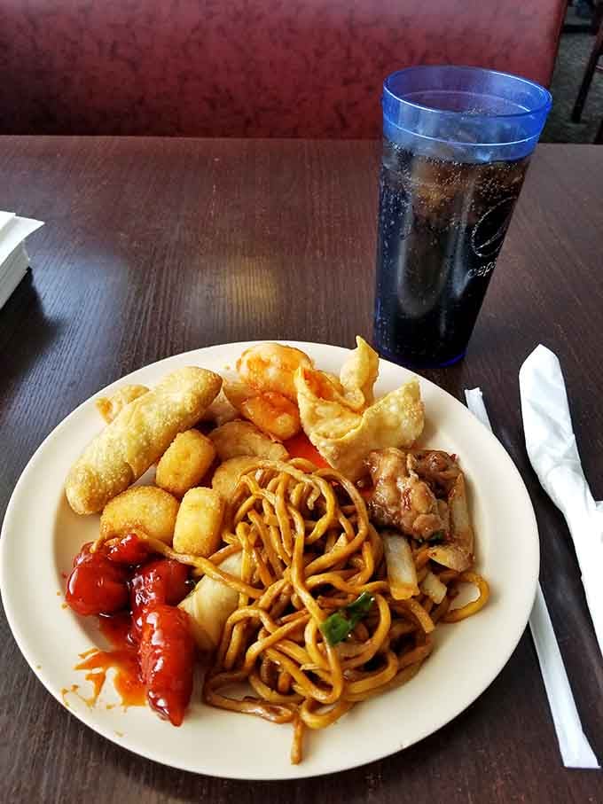 Lo mein, wontons, and sweet-and-sour chicken walk into a buffet. This isn't a joke, it's lunch.