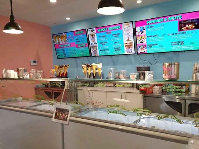 The ice cream counter where sundaes and splits await their moment to make your day infinitely better than before.