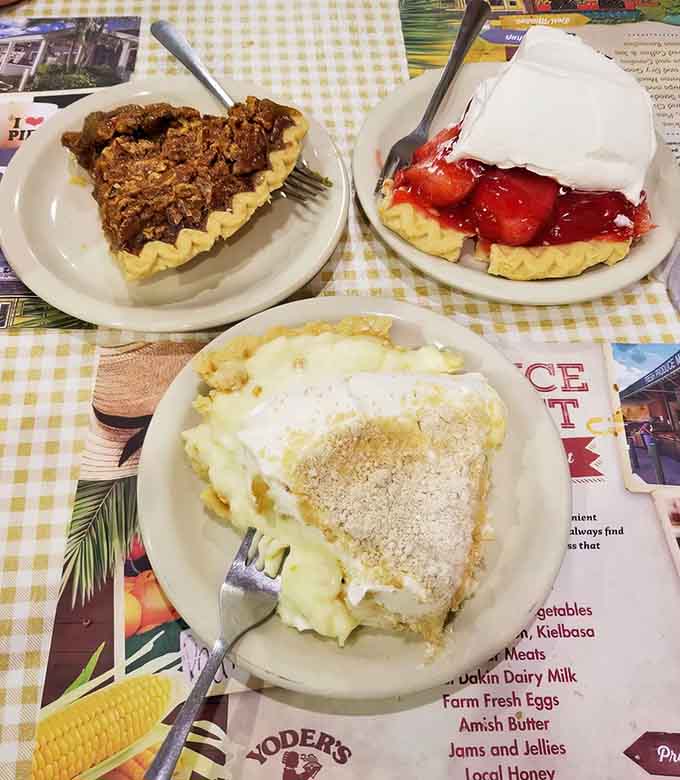 Three perfect pies lined up like the world's most delicious beauty pageant, each one deserving the crown.