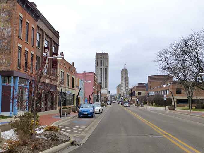 Those distinctive towers in the distance mark a downtown where parking is easy and your wallet stays happy.