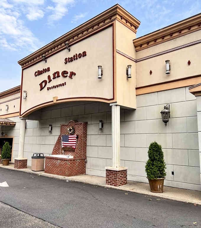 The patriotic brick detail and classic architecture honor America's railway heritage with small-town charm and hearty comfort food.