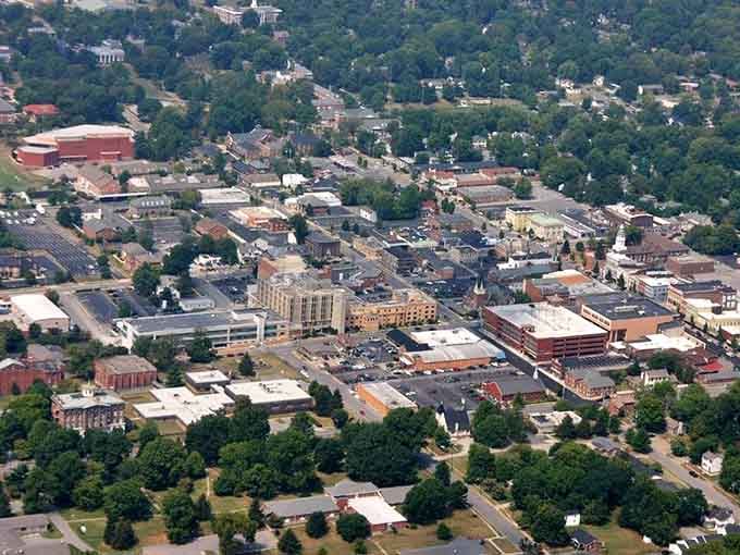 From above, Danville's historic buildings form a charming downtown that's easy on your wallet.