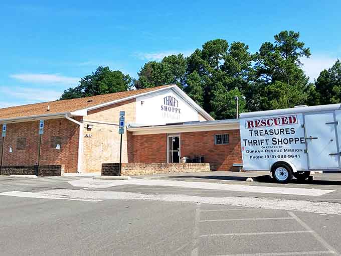That "Rescued Treasures" trailer parked outside means fresh finds are constantly arriving at this mission-driven spot.