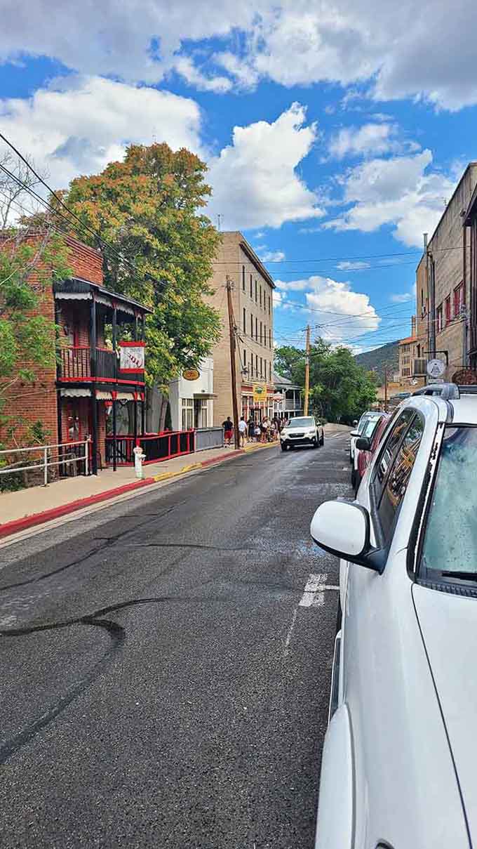 Jerome's steep streets and historic buildings cling to the hillside like they're defying gravity itself.