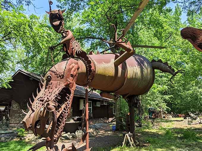 This metal dragonfly proves that one person's scrap pile is another person's masterpiece waiting to take flight.