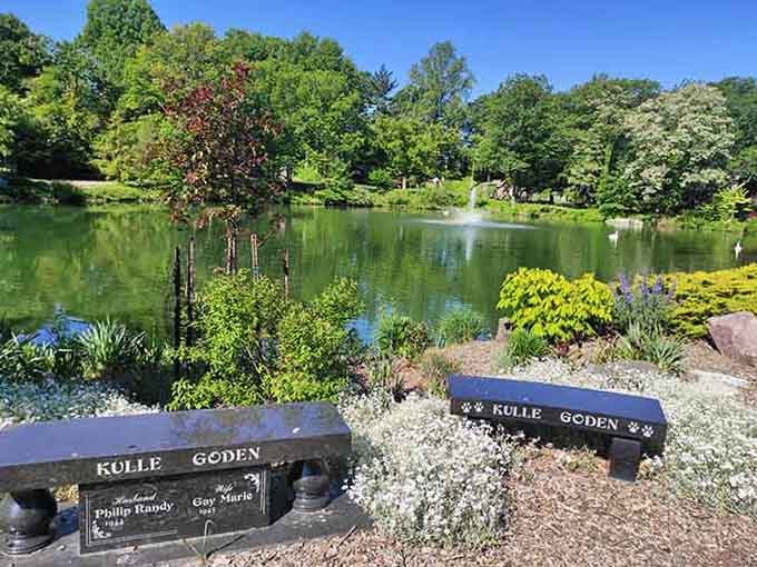 Lush gardens and serene ponds transform this cemetery into an outdoor gallery of art, nature, and remembrance.