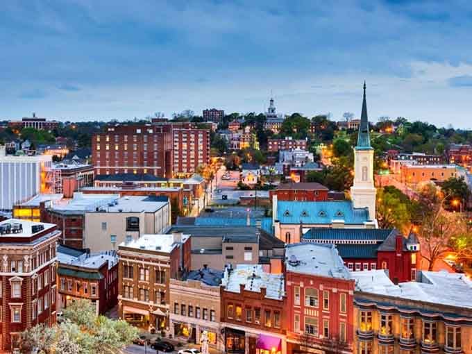 Macon's colorful rooftops create a patchwork quilt of history, where every building tells a different chapter of Georgia's story.