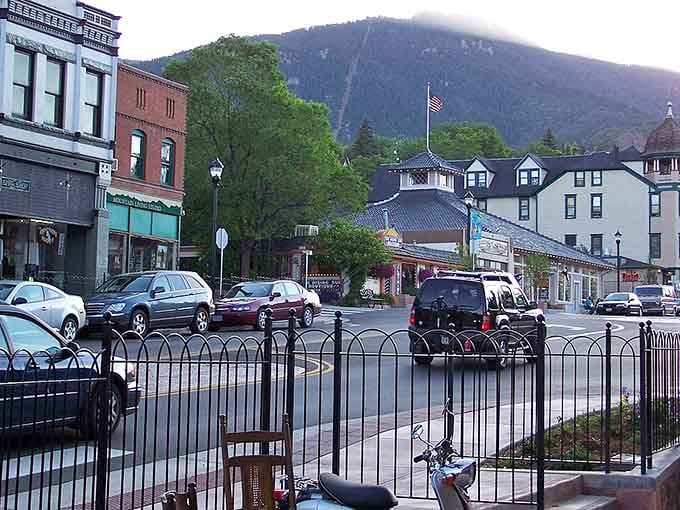 Historic buildings cluster around a gazebo where mountain air meets small-town charm in the most delightful conspiracy of architecture.