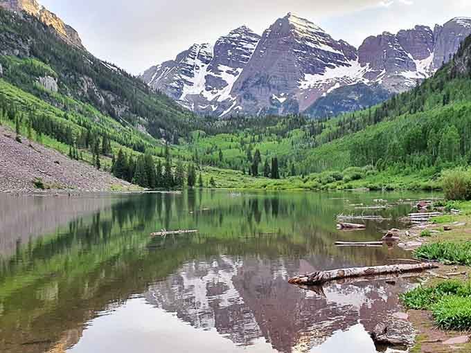 The famous twin peaks create a mirror image so perfect it looks like nature showing off.