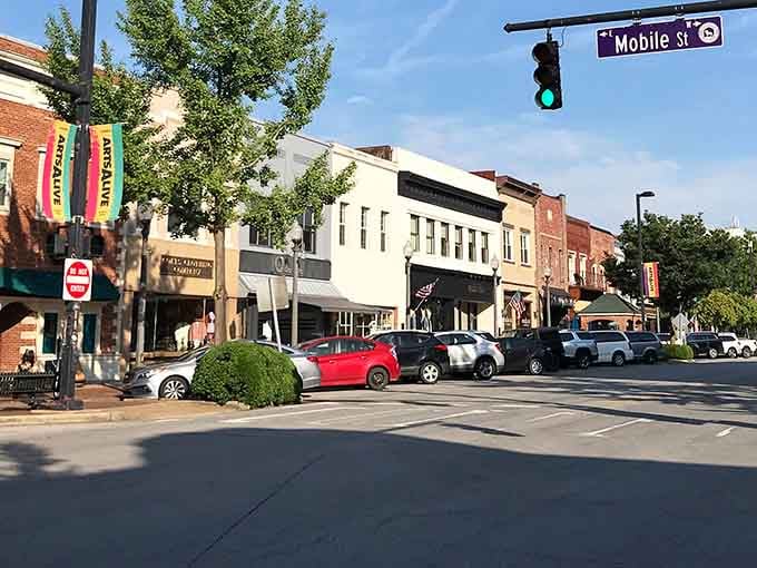 Historic storefronts stand shoulder-to-shoulder like old friends who've weathered every storm together and still look good.