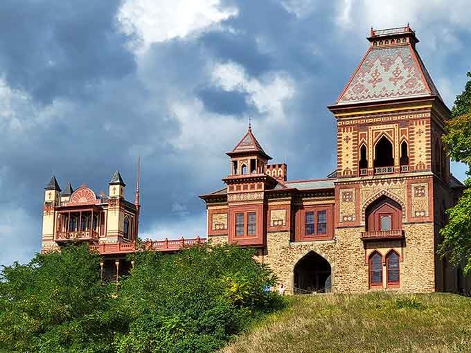 Persian-inspired towers and ornate patterns make this hilltop mansion look like it teleported straight from the Middle East.