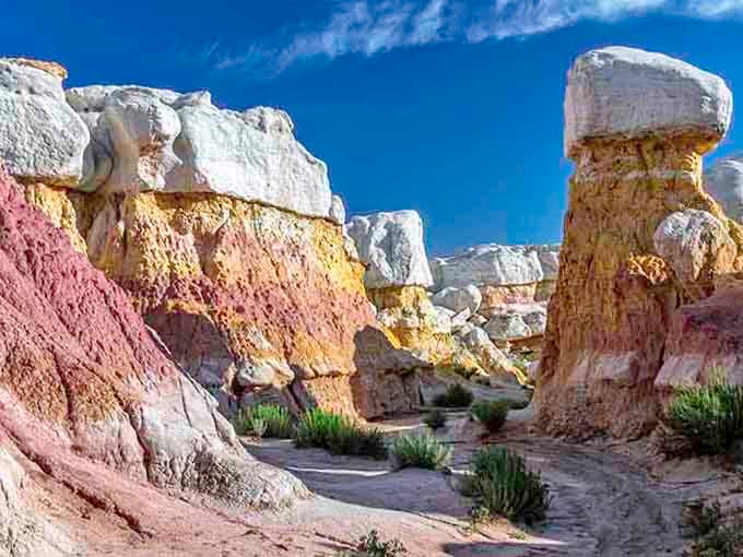 These colorful clay formations wear stripes like nature's own layer cake, baked by time into stunning desert sculptures.