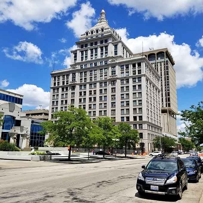 Downtown Peoria's grand architecture proves you don't need skyscraper prices to enjoy impressive city views daily.