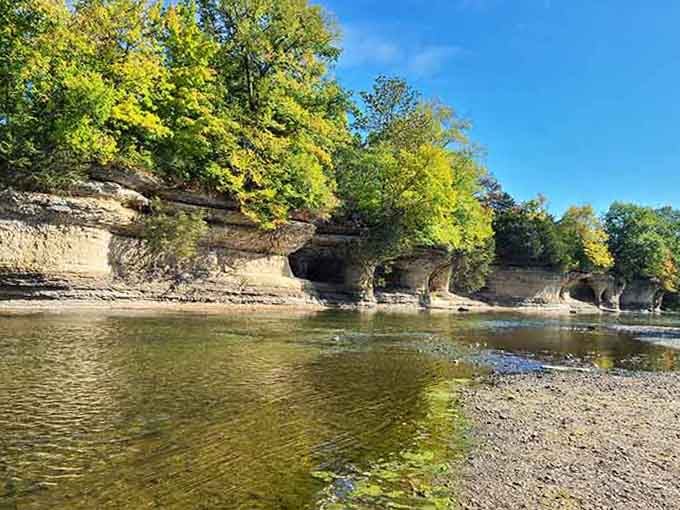 Limestone pillars rise from the river like ancient columns, creating Indiana's most dramatic natural sculpture garden.