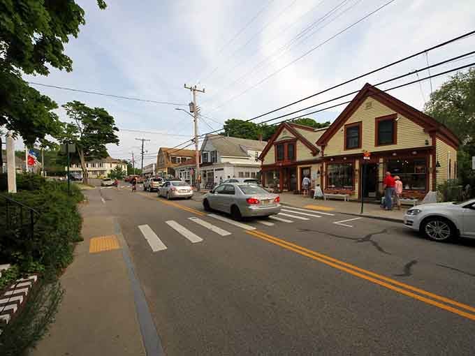Cheerful yellow cottages line streets where the biggest decision is whether to walk left or right for adventure.