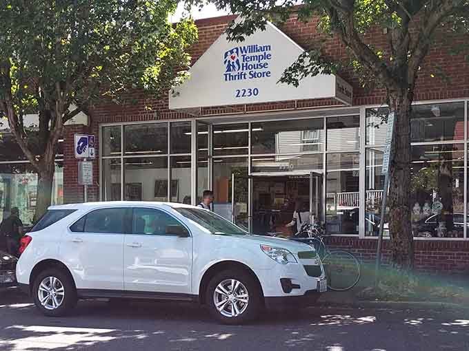 The charming brick facade and tree-lined street give this thrift store a neighborhood feel that's genuinely welcoming and comfortable.