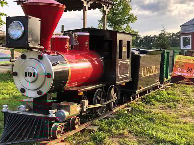 Engine 101 may be pint-sized, but its bright red smokestack and gleaming details pack serious old-fashioned railway charm.