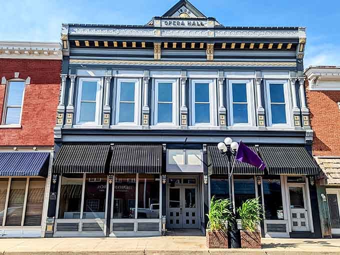 The old Opera Hall building wears its decorative trim like your grandmother's best Sunday hat, proud and proper.